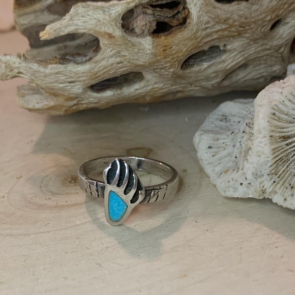 Jewelry | Native American Turquoise Inlay Sterling Silver Bear Claw ...